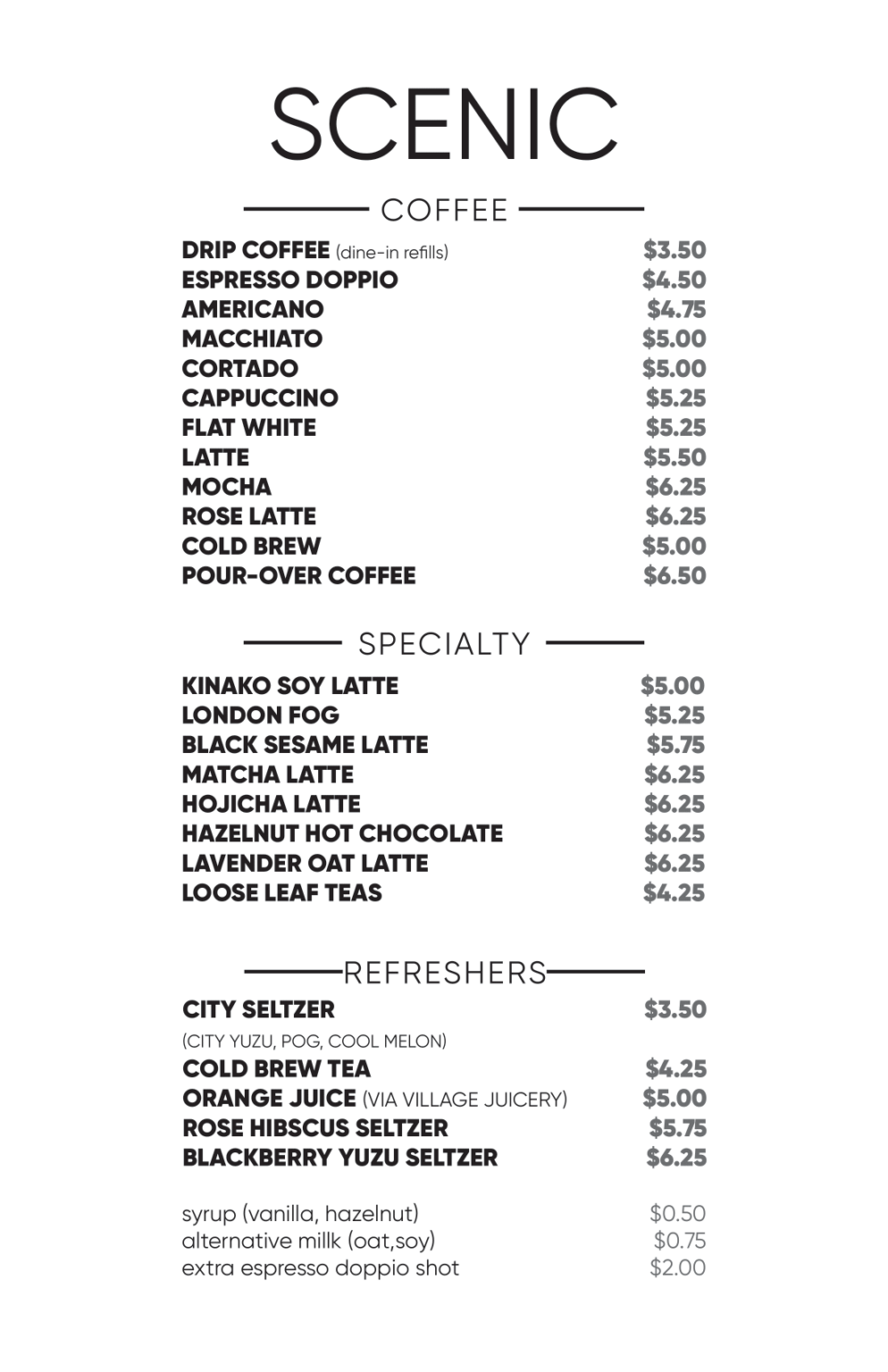 Menu – Scenic Coffee
